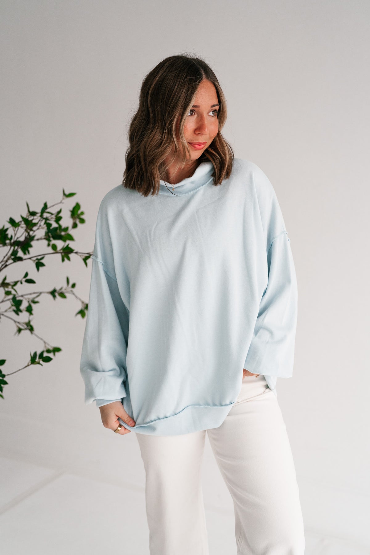 Timeless Touch Mock Neck Sweatshirt - Light Blue – Birch & Bell Boutique